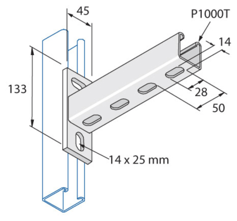 Unistrut Cantilever Arm 41x41 slotted 450mm | Web Ltd